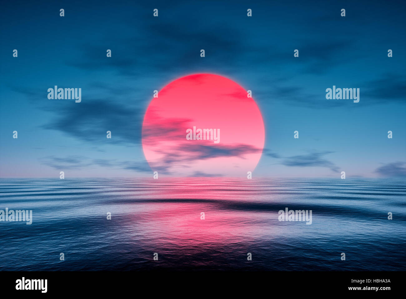 a red sunset over the blue sea Stock Photo - Alamy