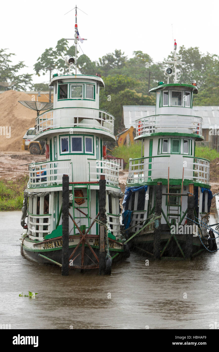 Small harbor and public boats on the Amazon River in Brazil Stock Photo ...