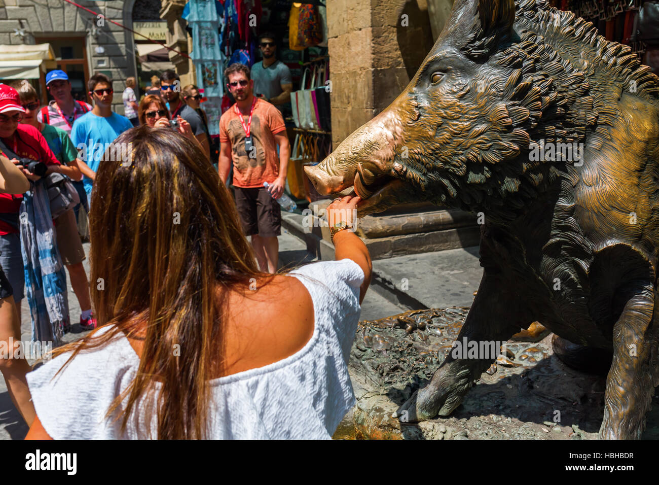 bronze fountain of a boar named Il Procellino in Florence, Italy Stock ...