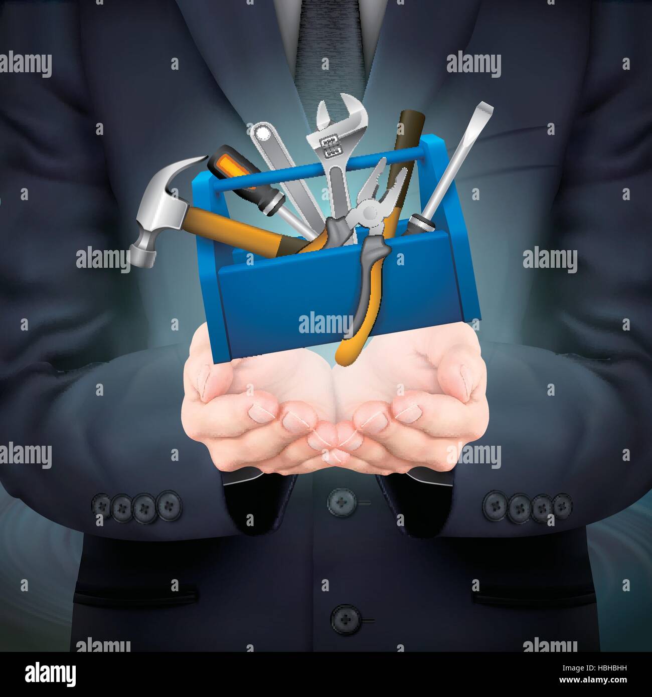 close-up look at businessman holding tools box Stock Vector Image & Art ...