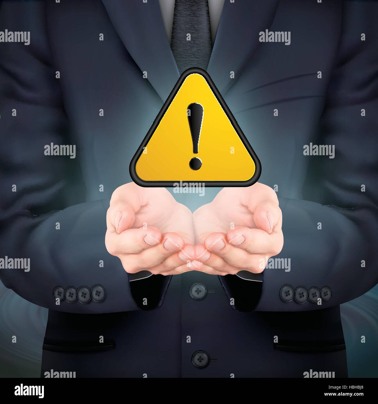 close-up look at businessman holding yellow warning sign Stock Vector ...