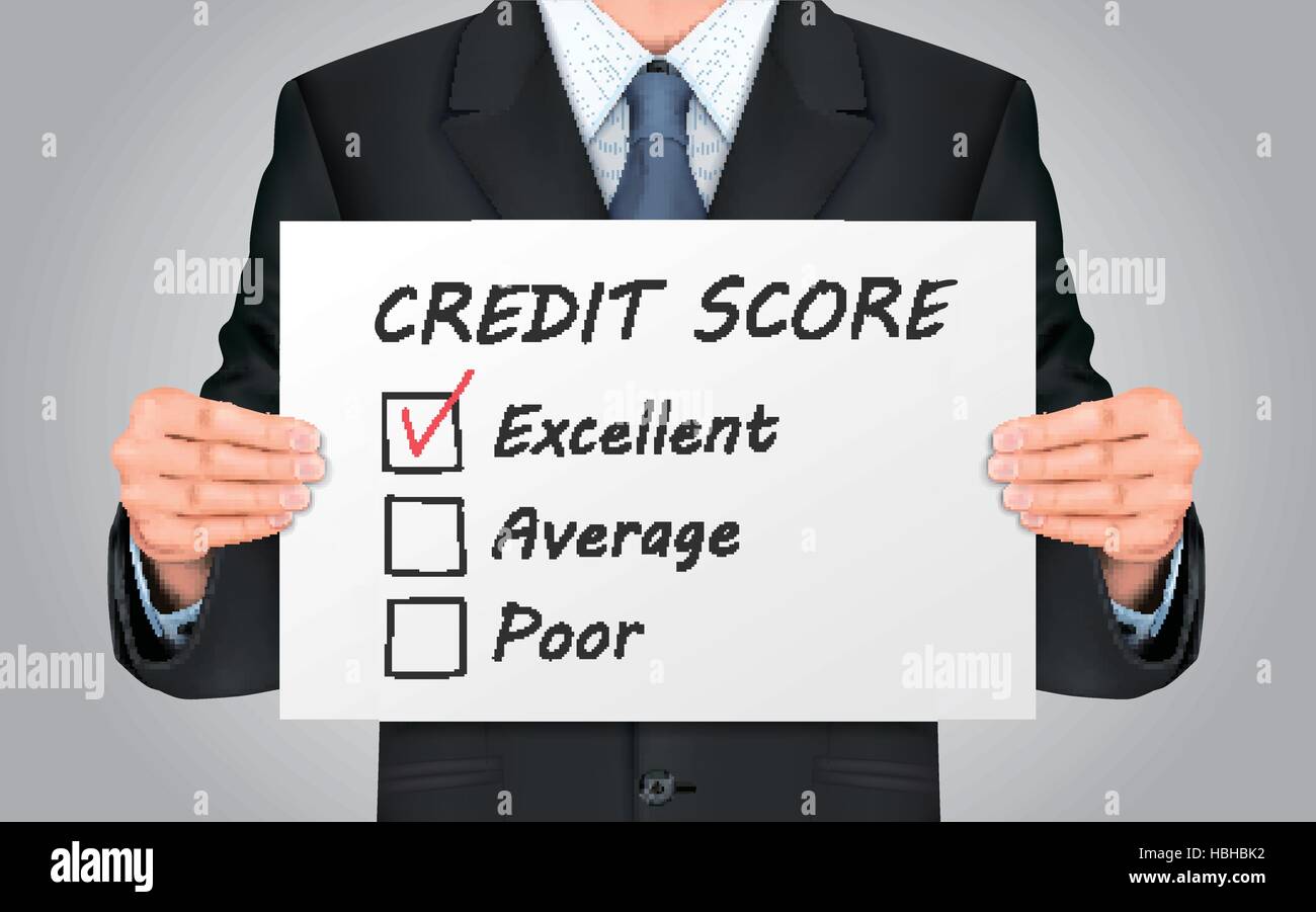 close-up look at businessman holding credit score survey poster Stock ...