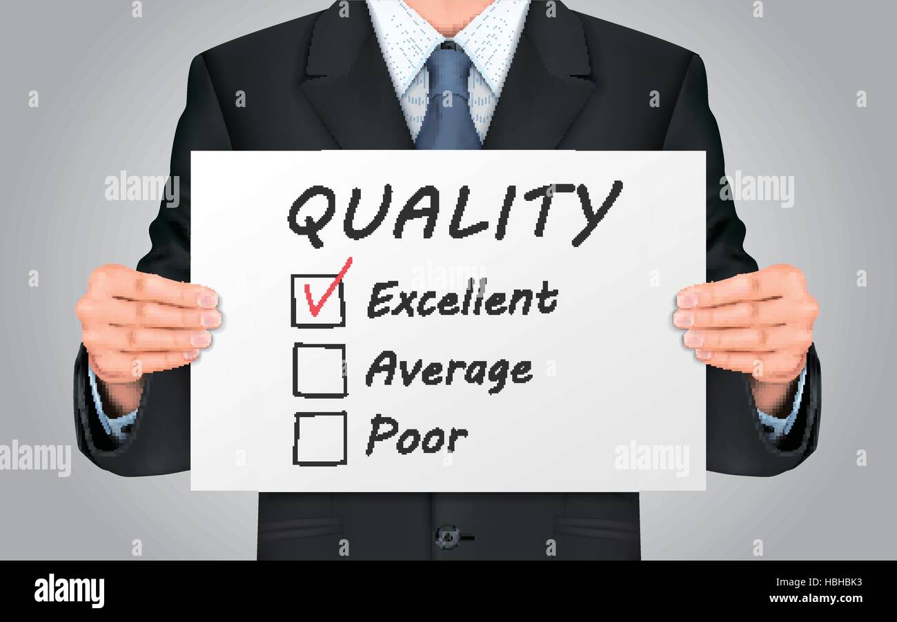 close-up look at businessman holding quality survey poster Stock Vector ...