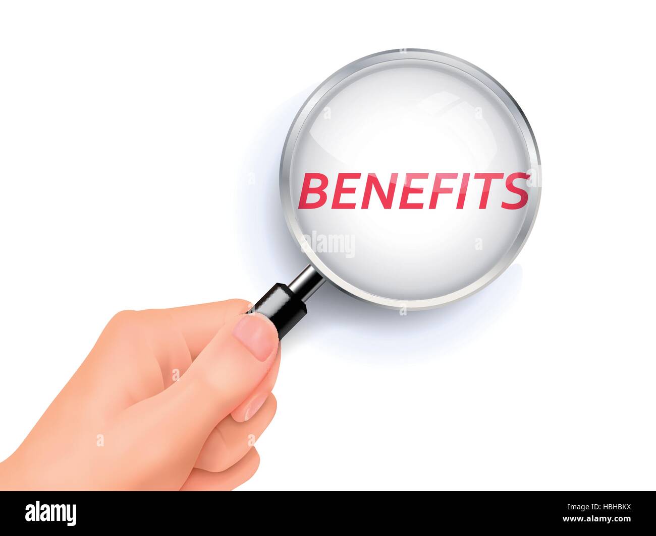 benefits showing through magnifying glass held by hand Stock Vector ... benefits showing through magnifying glass held by hand Stock Vector ...