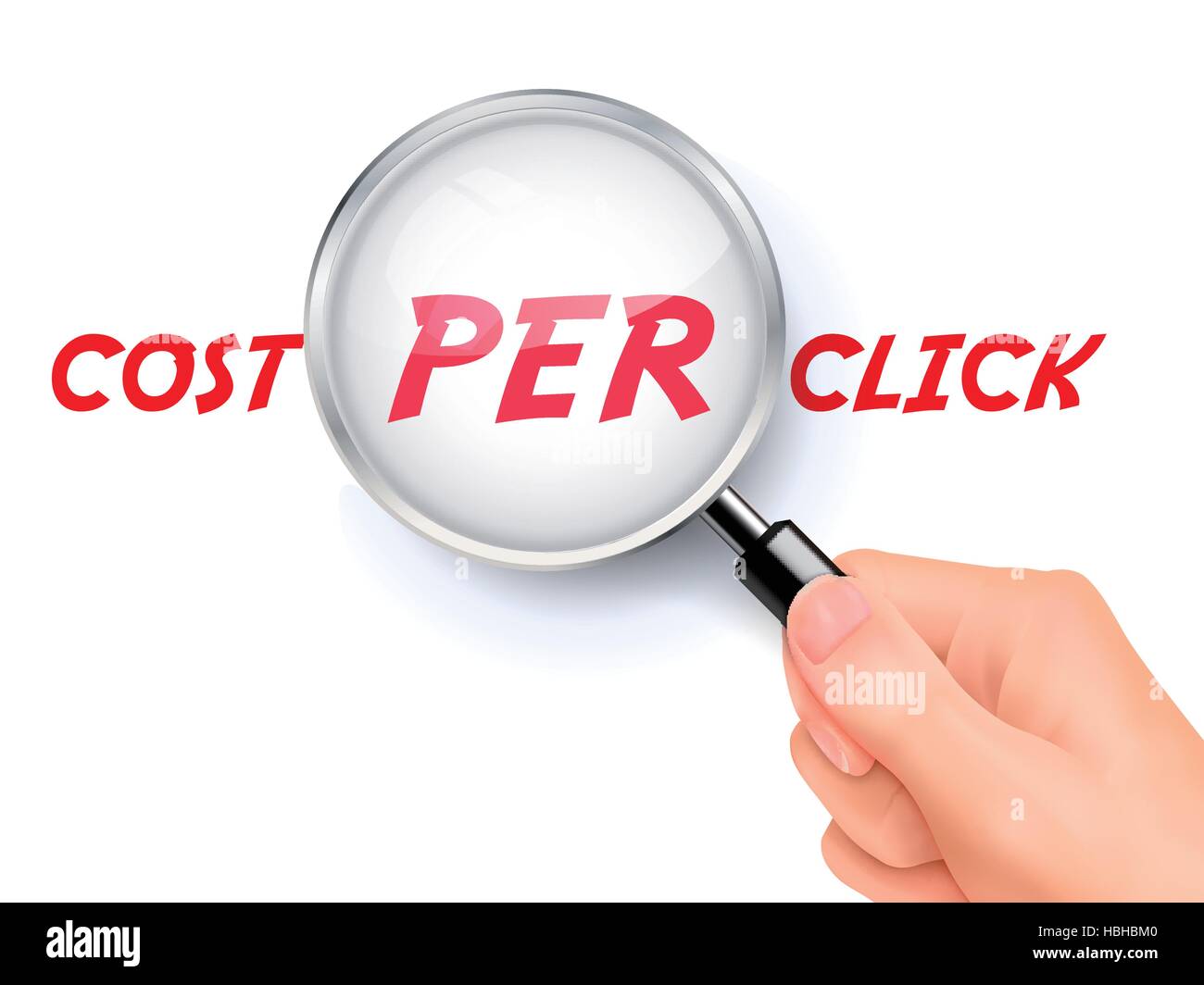 cost per click showing through magnifying glass held by hand Stock ...