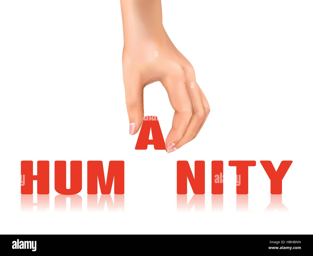 humanity word taken away by hand over white background Stock Vector ...