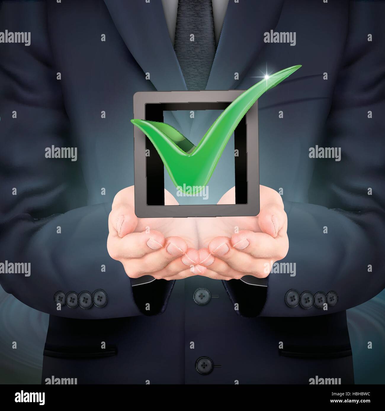 close-up look at businessman holding check mark Stock Vector Image ...