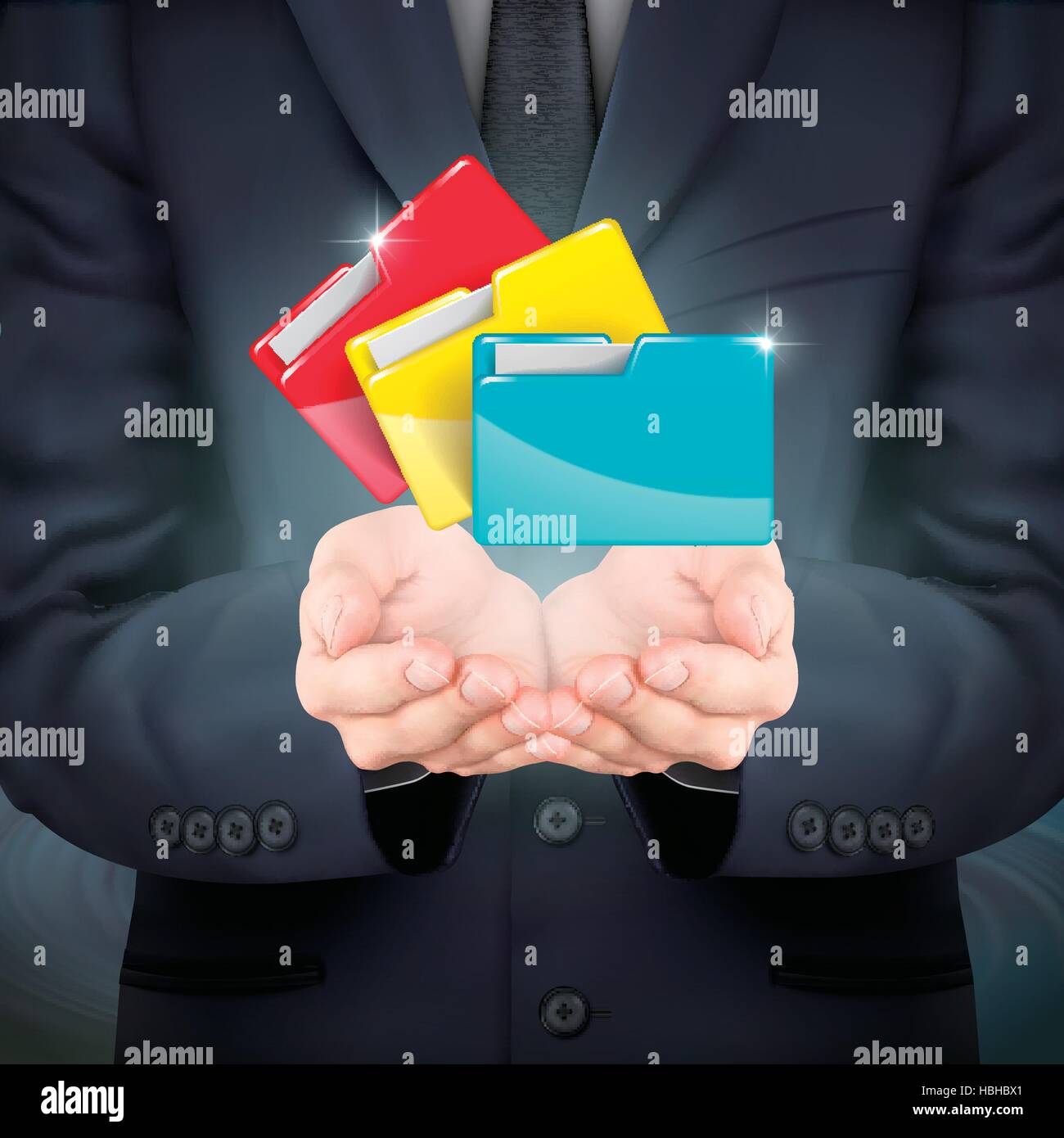 close-up look at businessman holding colorful folders Stock Vector ...