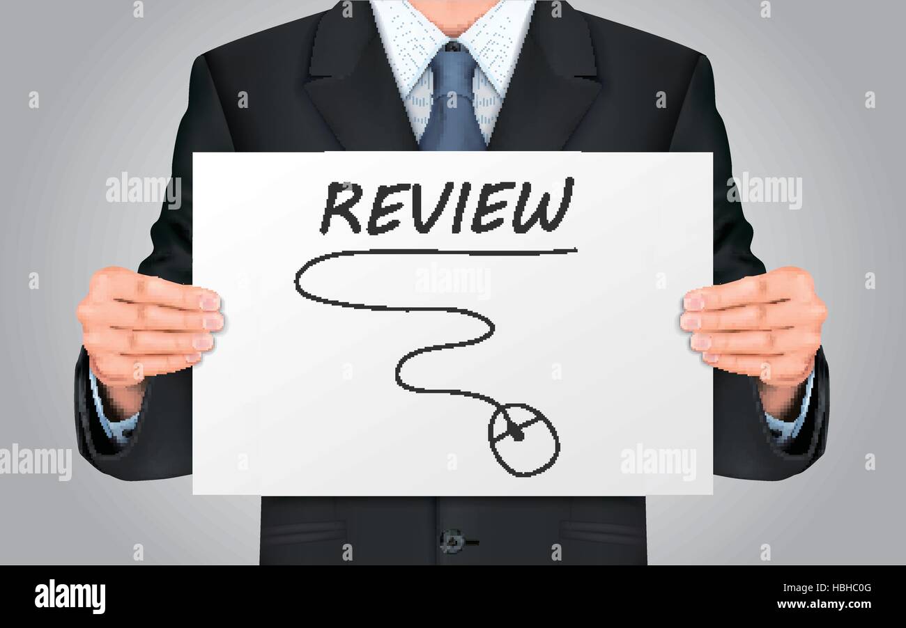 close-up look at businessman holding review poster Stock Vector Image ...