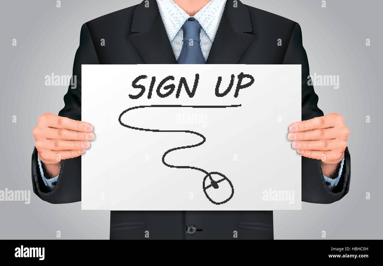 close-up look at businessman holding sign up poster Stock Vector Image ...