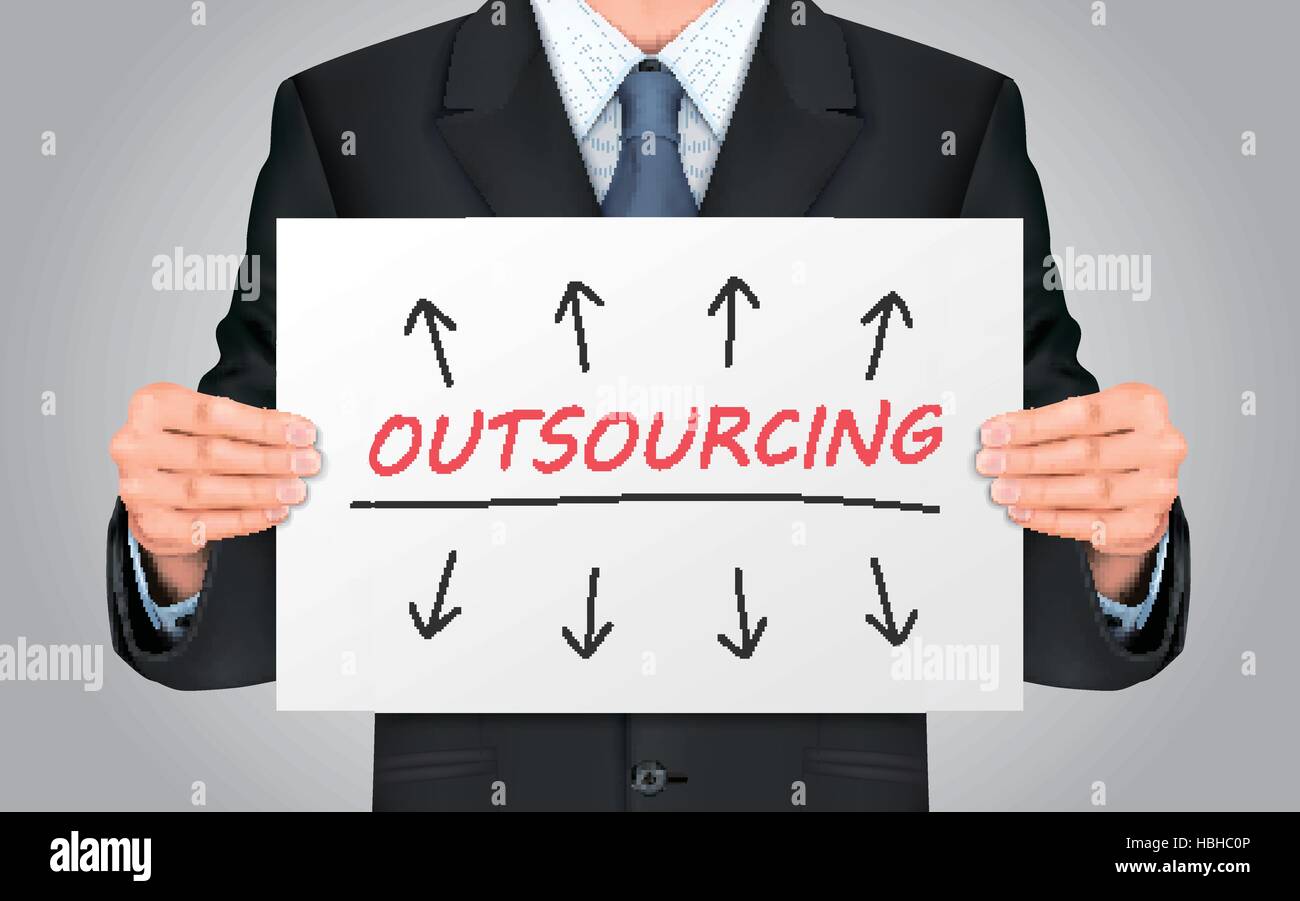 close-up look at businessman holding outsourcing poster Stock Vector ...