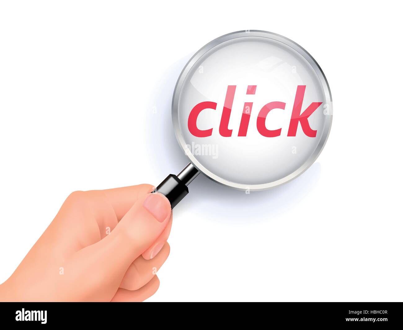 click showing through magnifying glass held by hand Stock Vector Image ...
