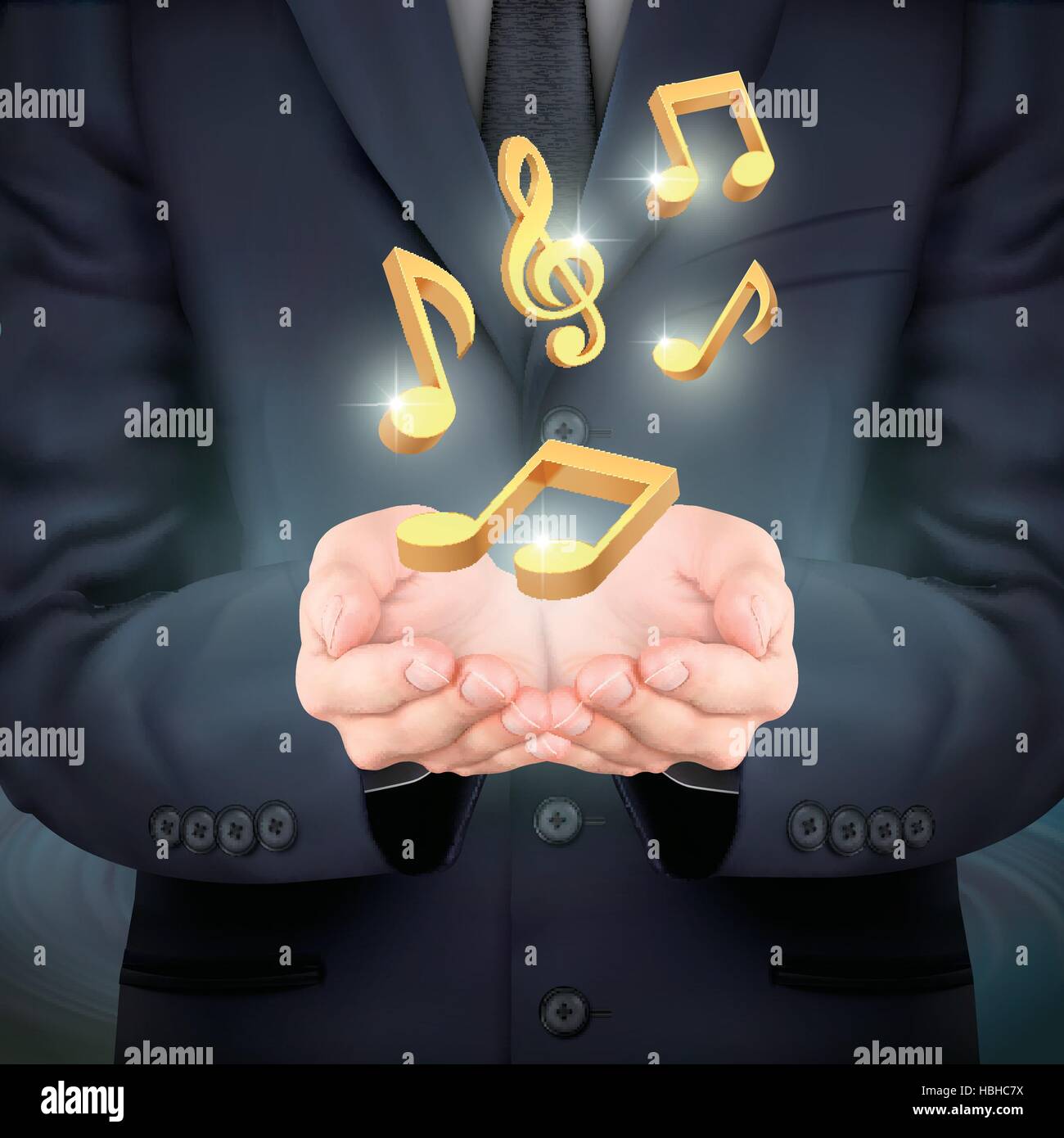 close-up look at businessman holding golden music notes Stock Vector ...