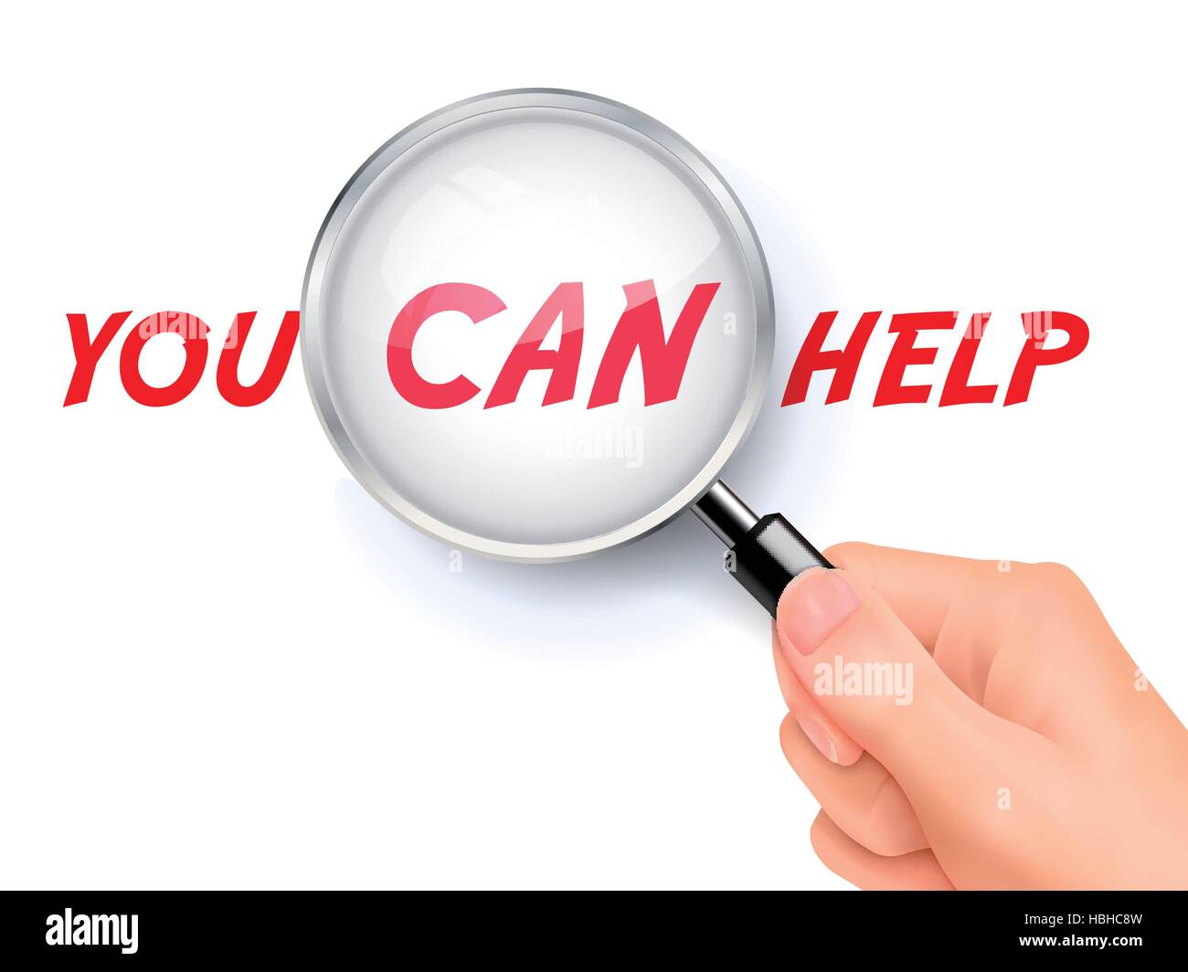 you can help word showing through magnifying glass held by hand Stock ...