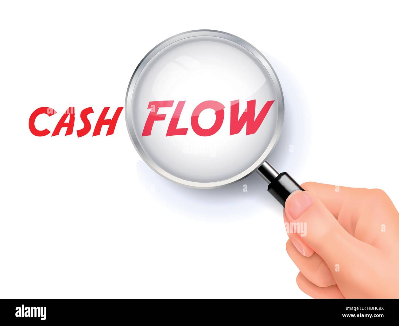 cash flow word showing through magnifying glass held by hand Stock ...