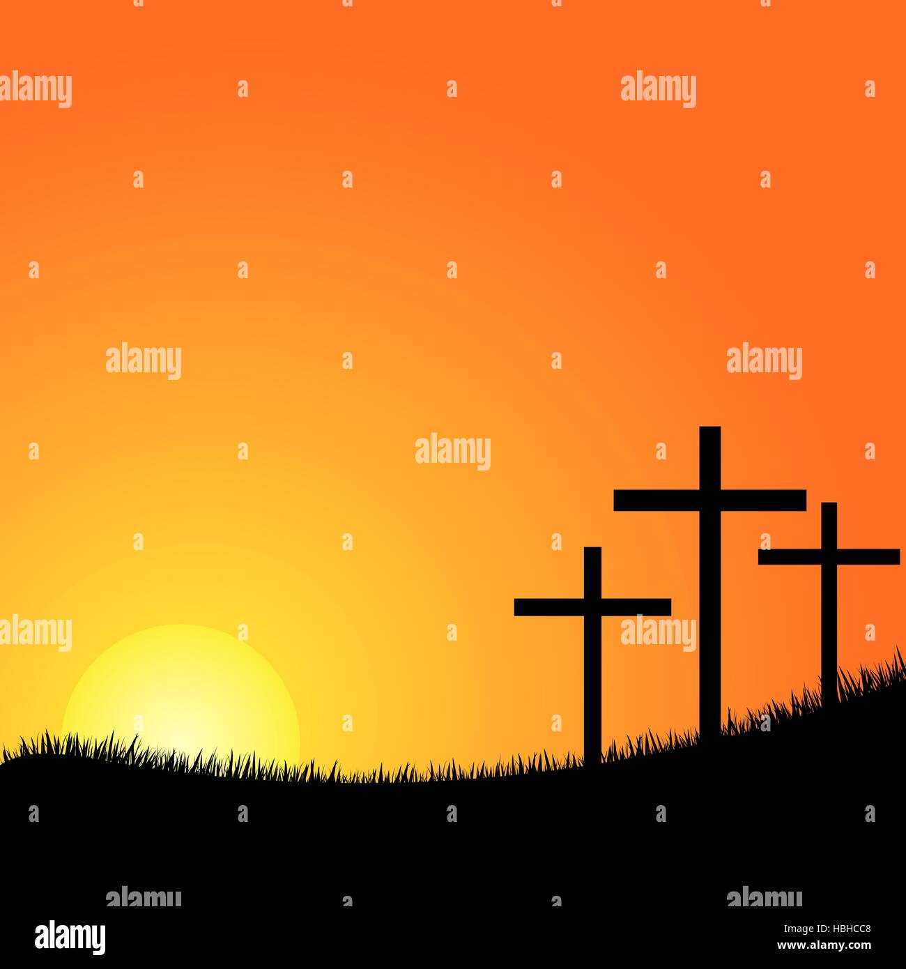 Crosses silhouette in the top of a mountain at sunset Stock Vector ...