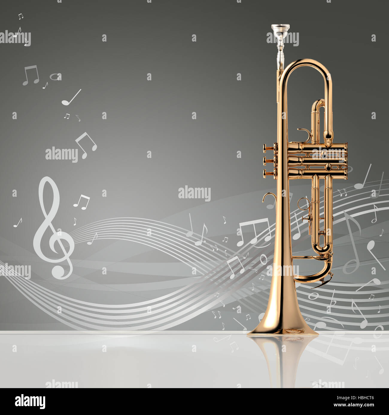 Trumpet - Golden trumpet classical instrument banner, 3D illustration ...