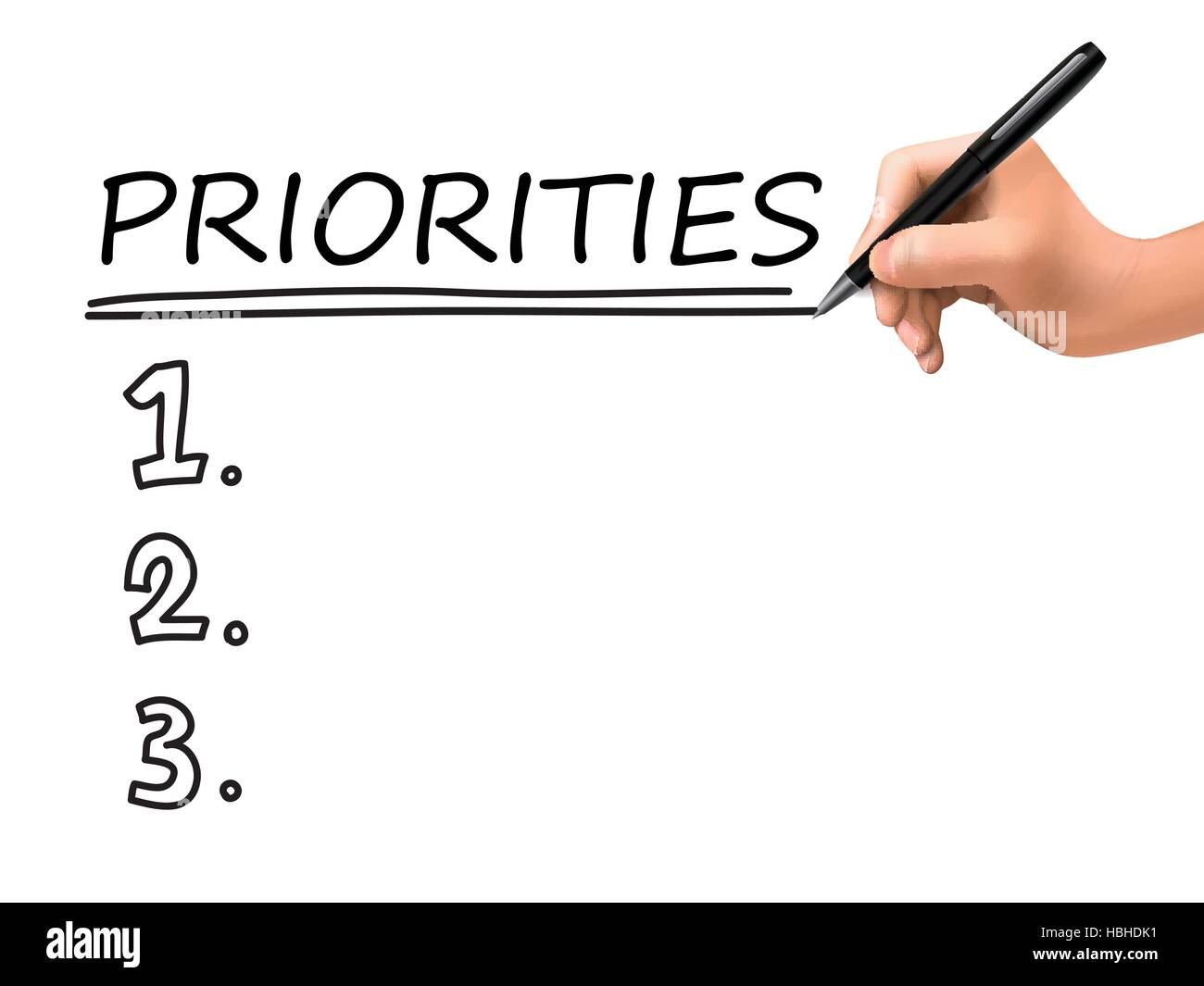 priorities list written 3d hand isolated on white background Stock ...