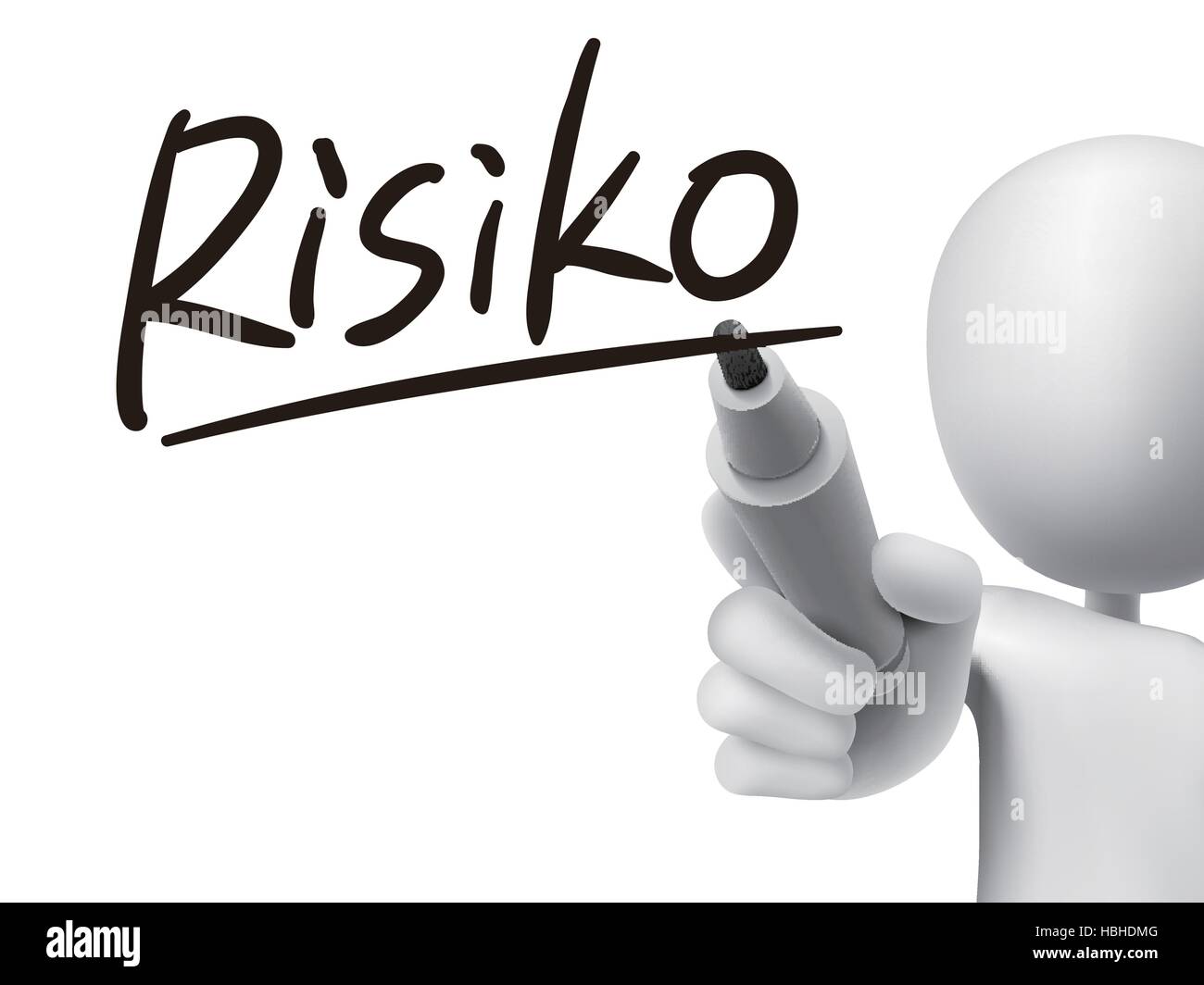 German words for Risk written by 3d white man on a transparent board ...