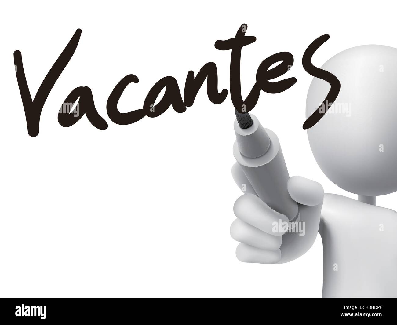 Spanish words for vacancies written by 3d white man on a transparent ...