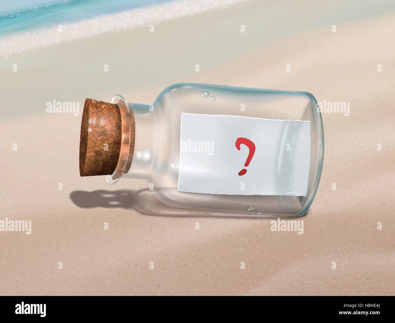 question mark message in a bottle isolated on beautiful beach Stock ...