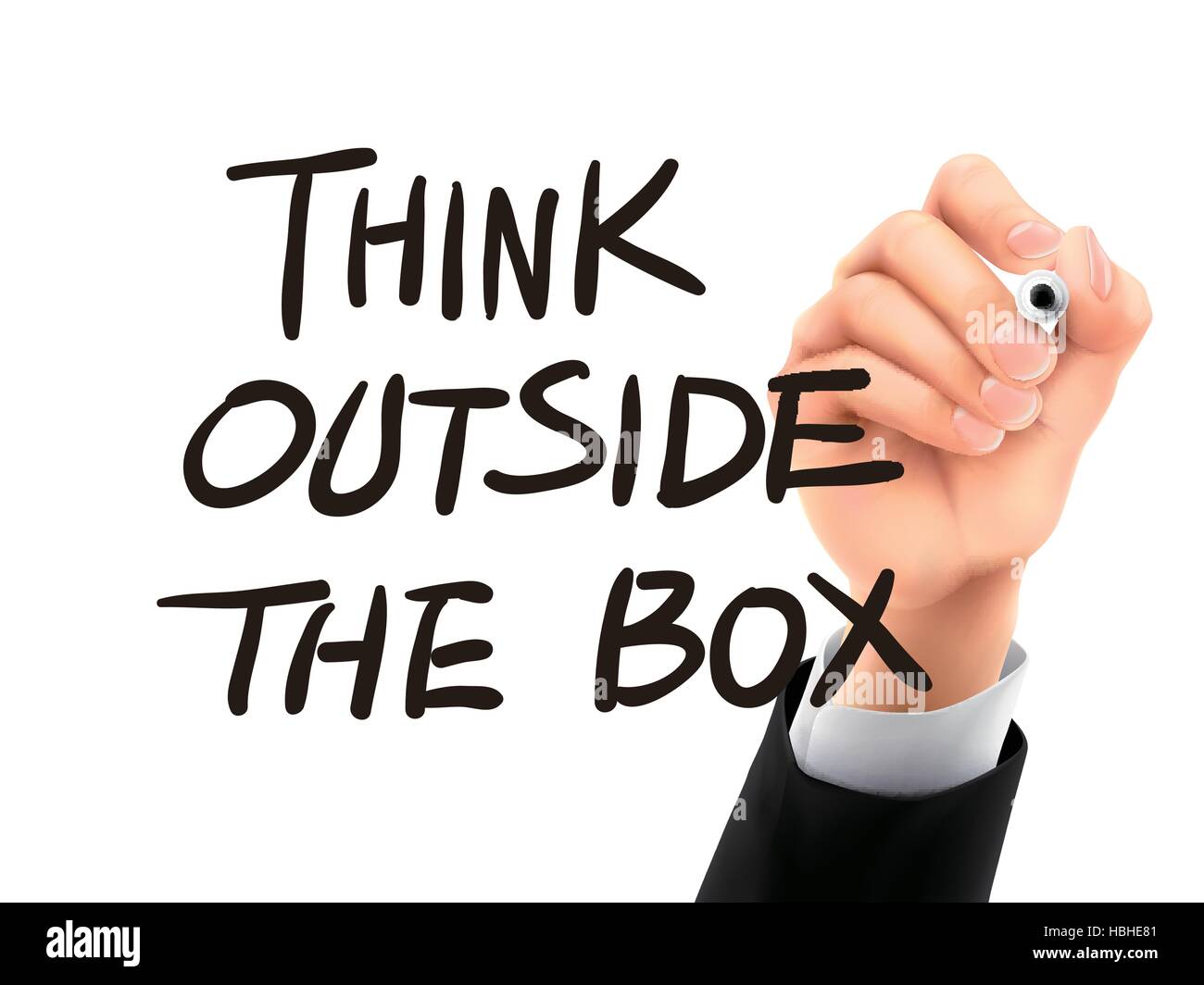 think outside the box words written by hand on a transparent board ...