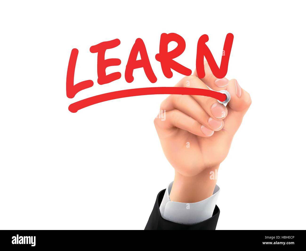 learn word written by hand on a transparent board Stock Vector Image ...