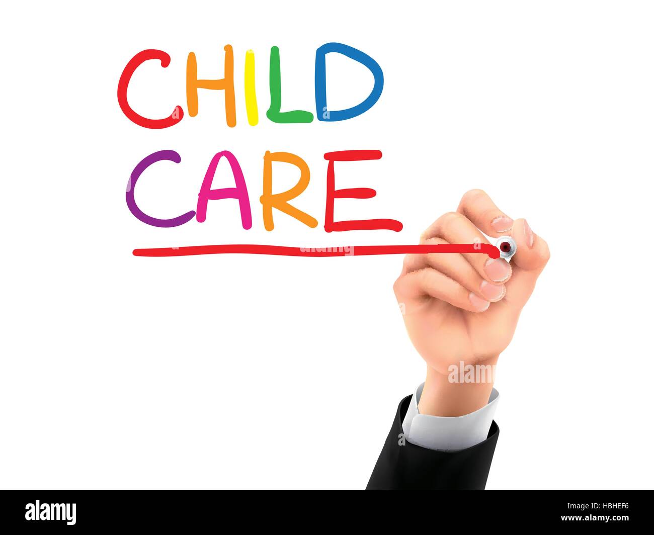 child care words written by hand on a transparent board Stock Vector ...