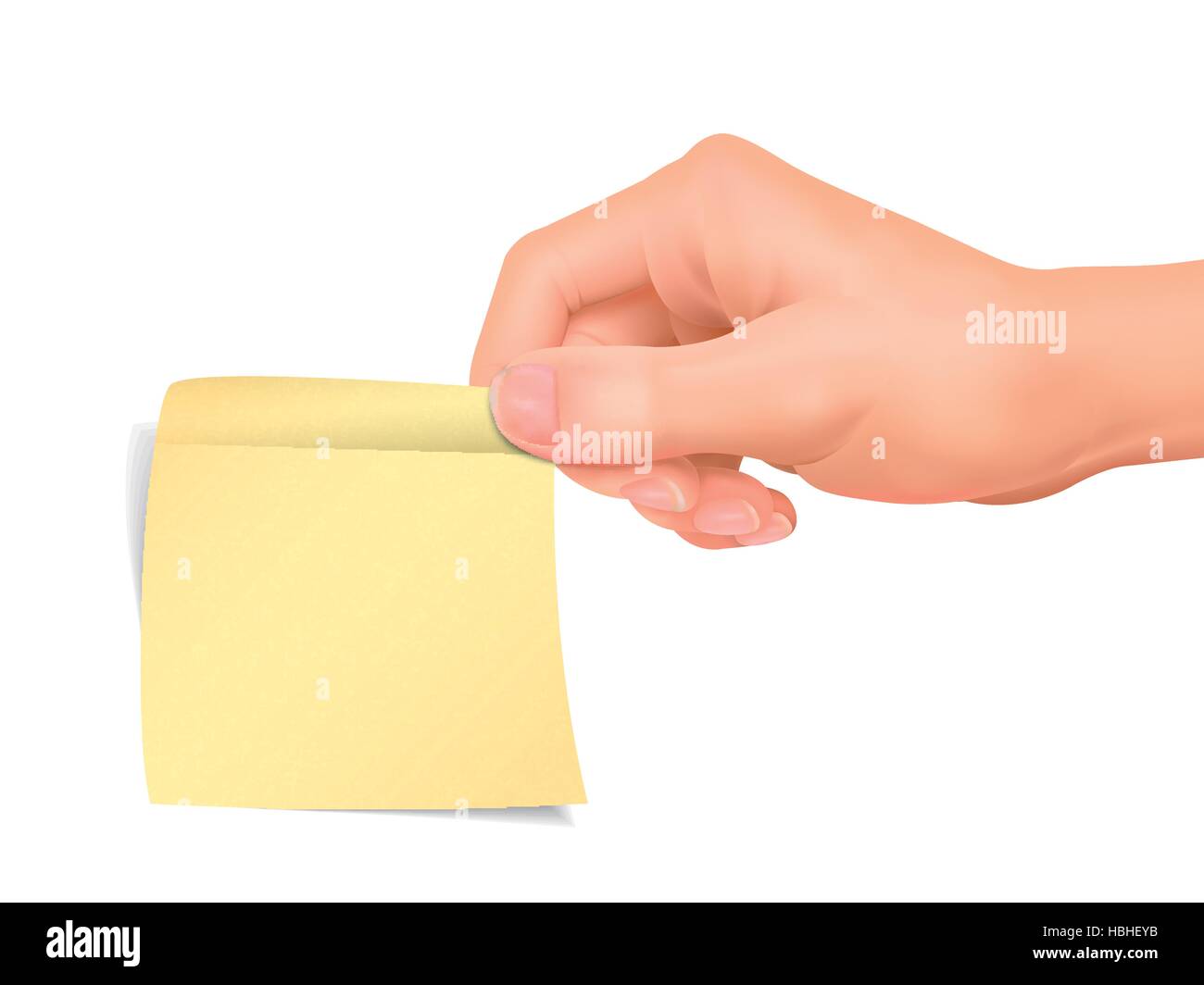 business concept: hand holding a sticky note over white background ...