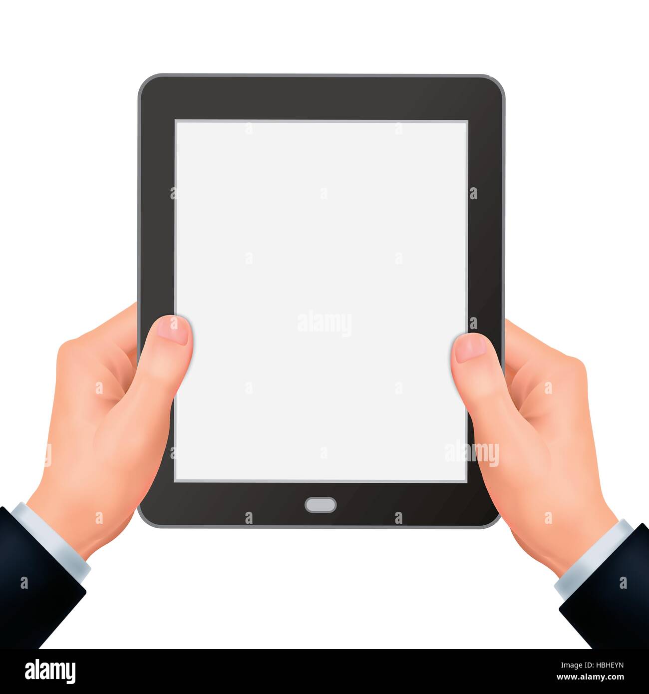 business concept: 3d hands holding a tablet over white background Stock ...