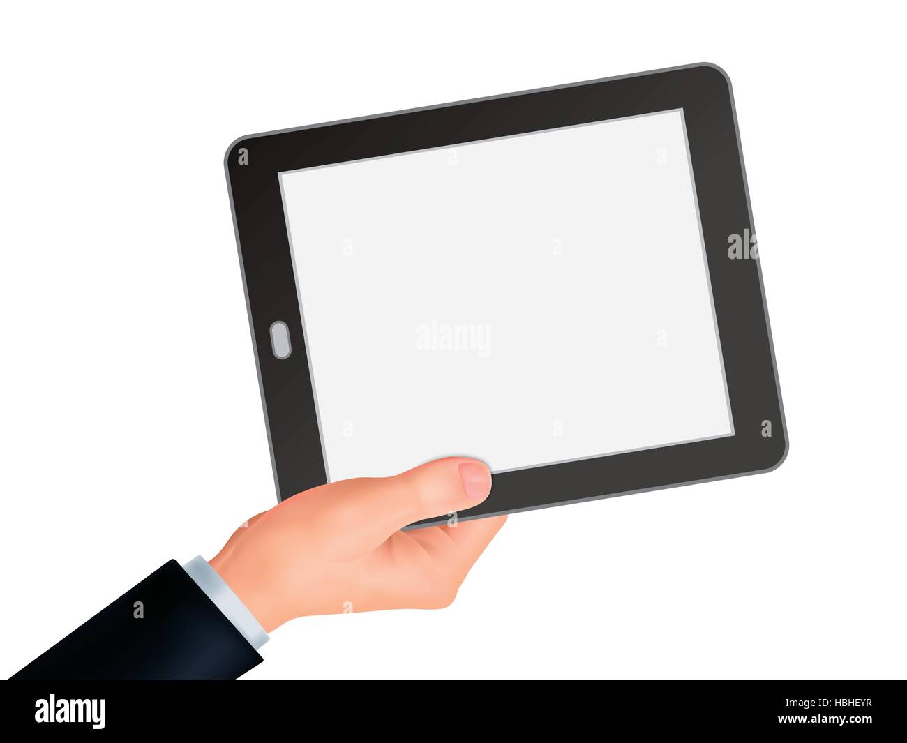 business concept: 3d hand holding a tablet over white background Stock ...