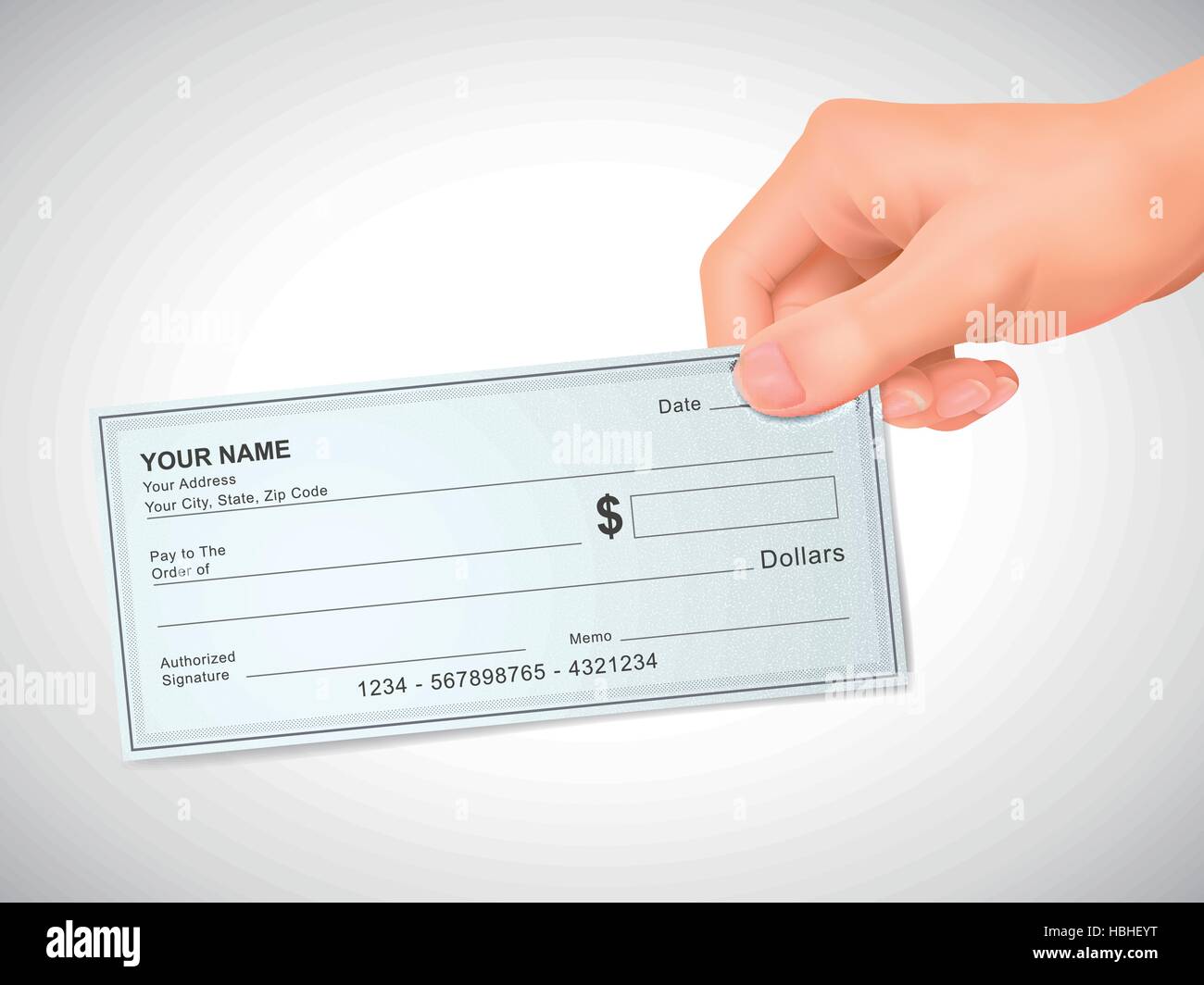 business concept: 3d hand holding a check over grey background Stock ...