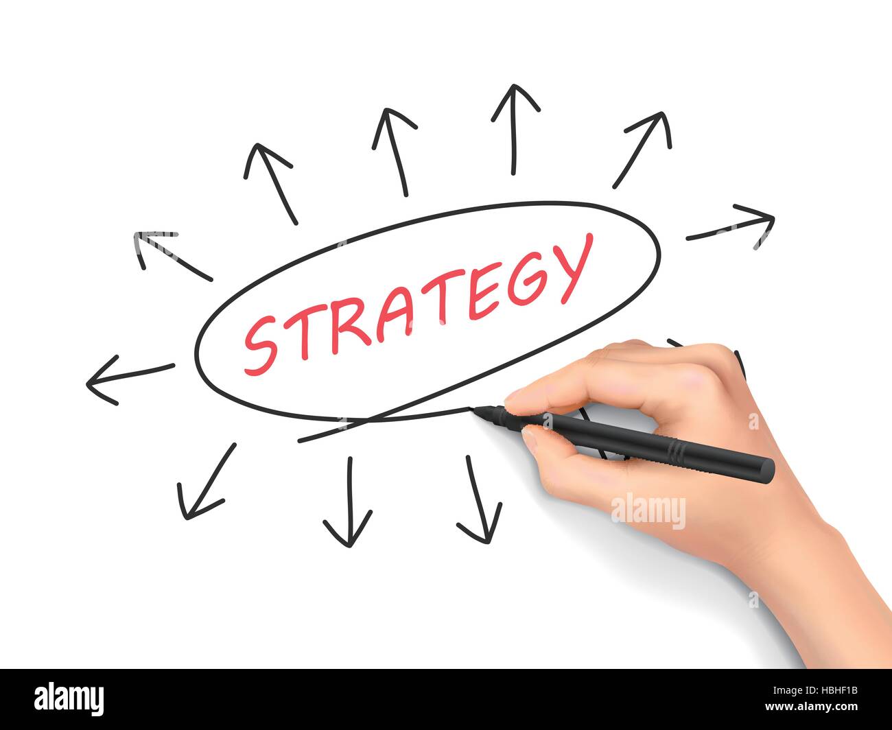 strategy concept with arrows written by hand on white background Stock ...