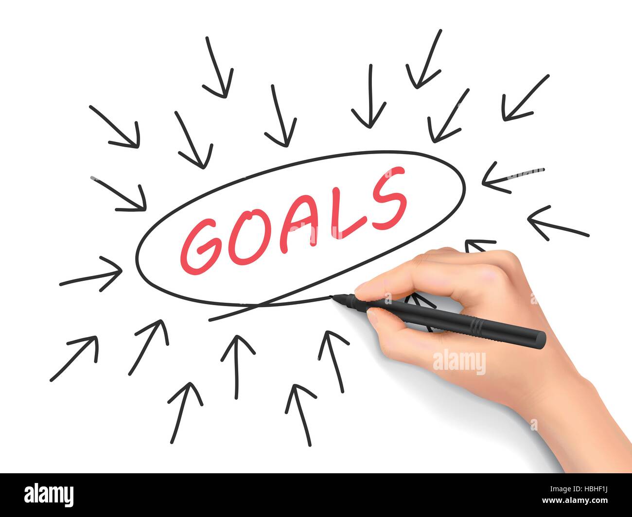 goals concept with arrows written by hand on white background Stock ...