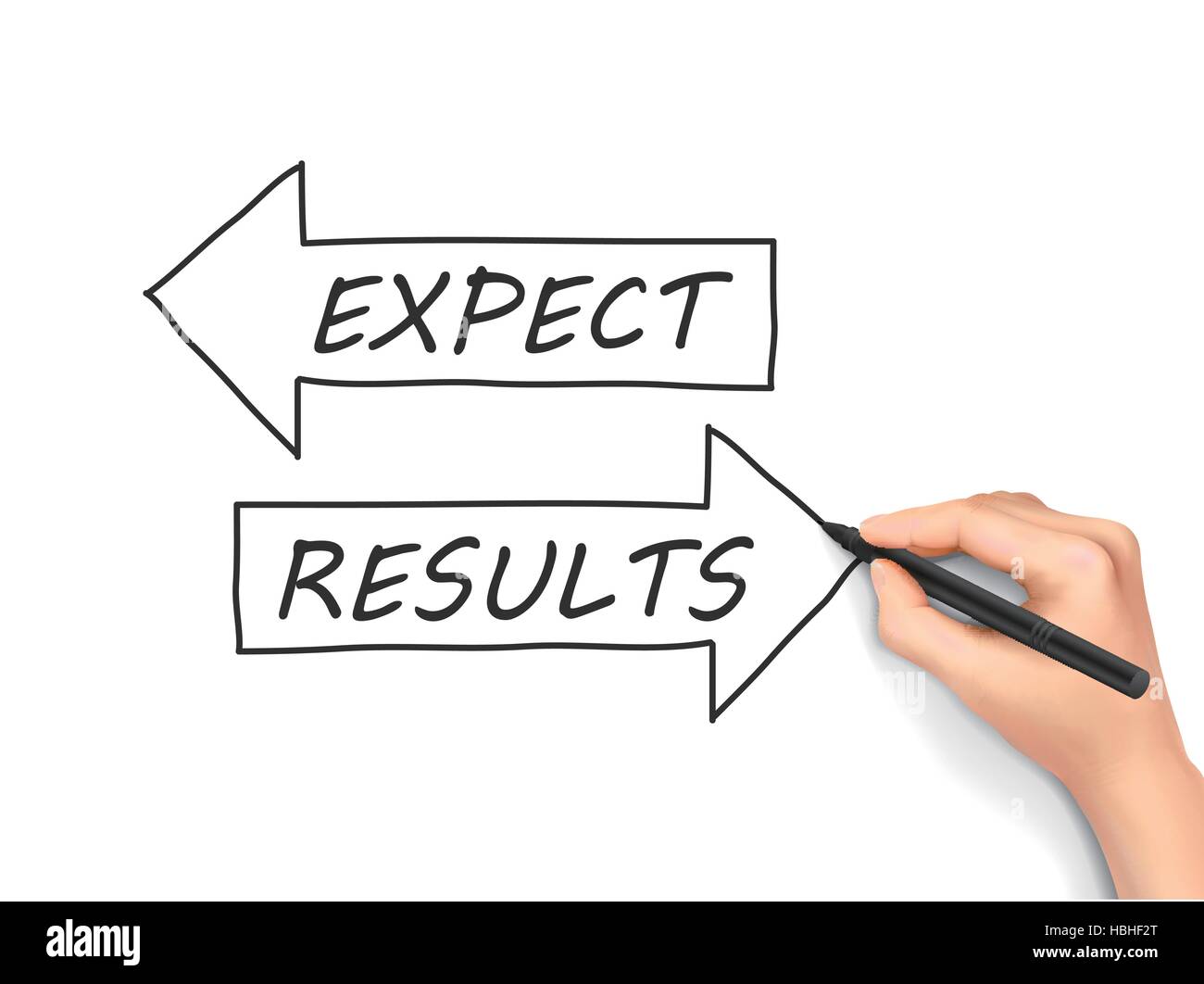 results and expect words drawn by hand on white background Stock Vector ...