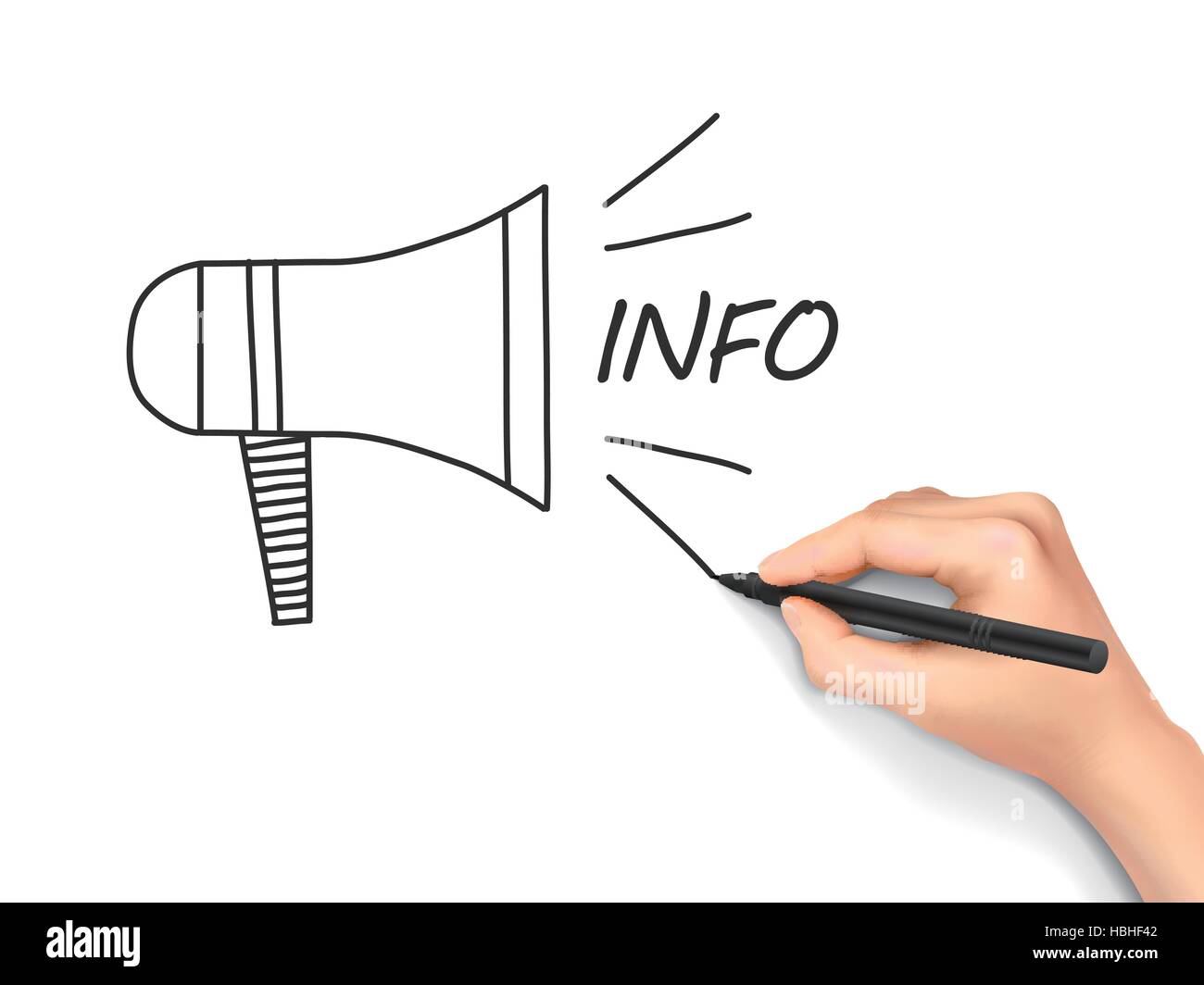 megaphone info concept drawn by hand isolated on white background Stock ...