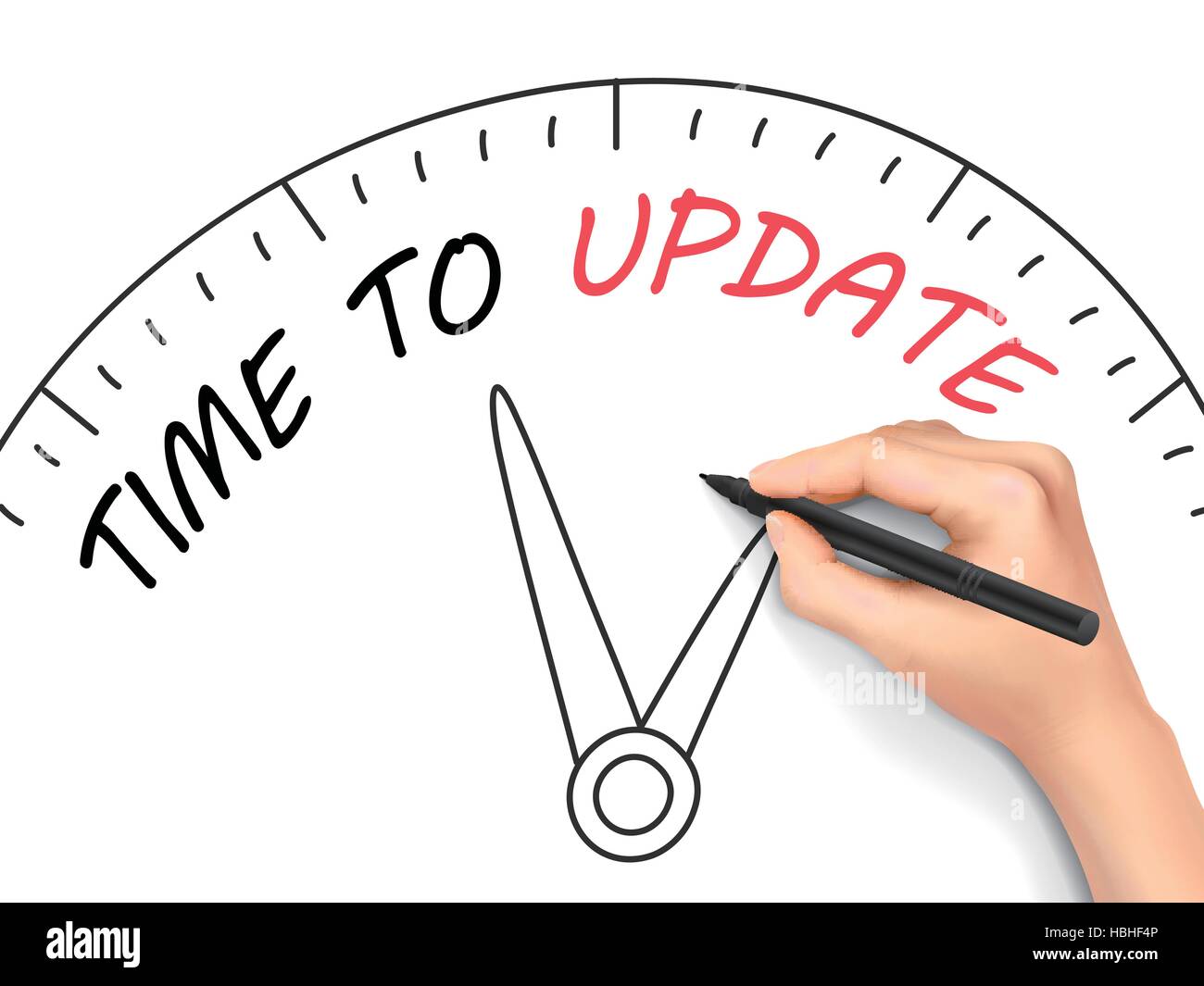 time to update words written by 3d hand over white Stock Vector Image ...