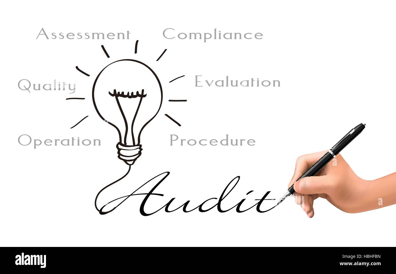 audit word and bulb icon drawn by 3d hand over white Stock Vector Image ...