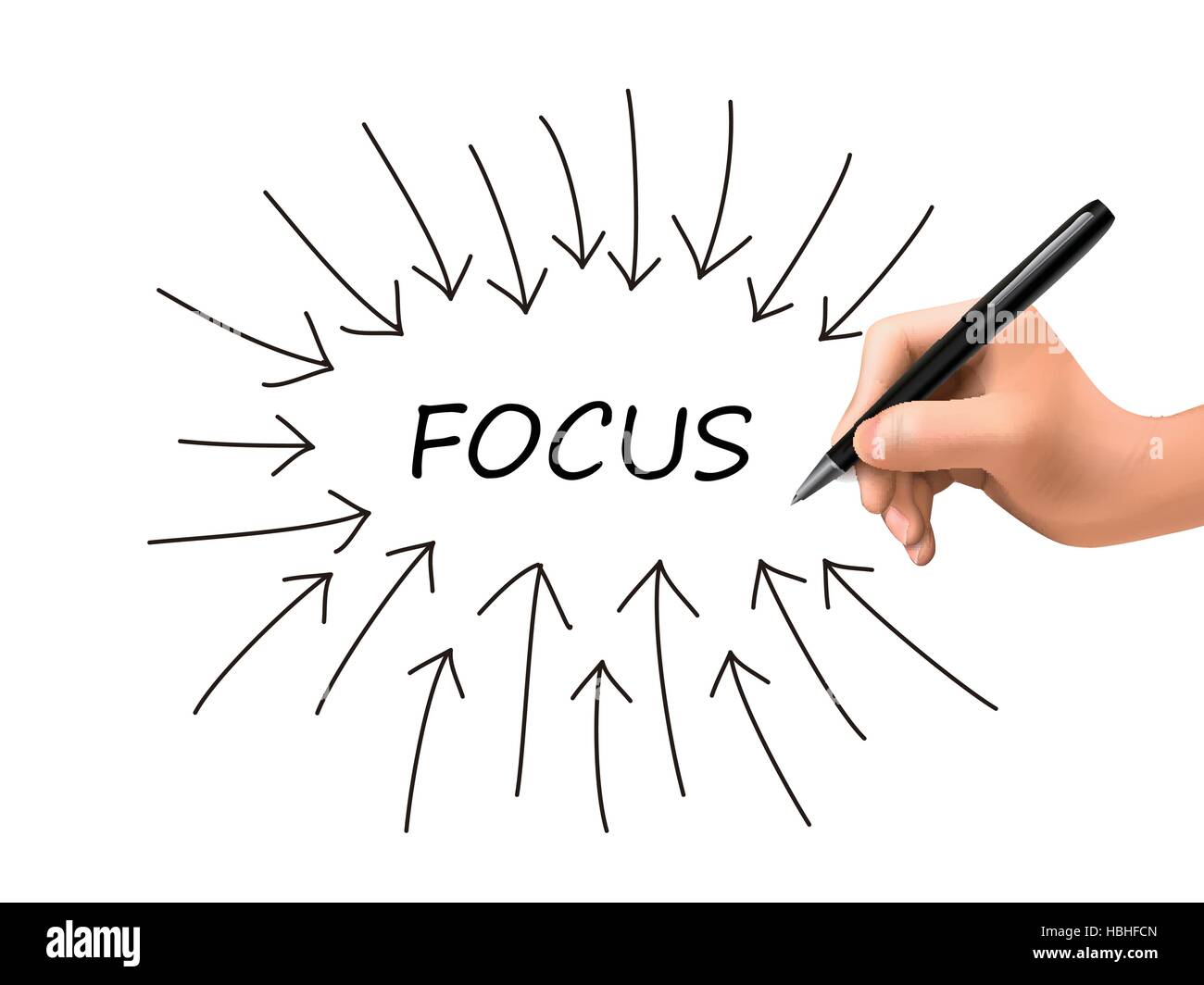 focus word and arrows drawn by 3d hand over white Stock Vector Image ...
