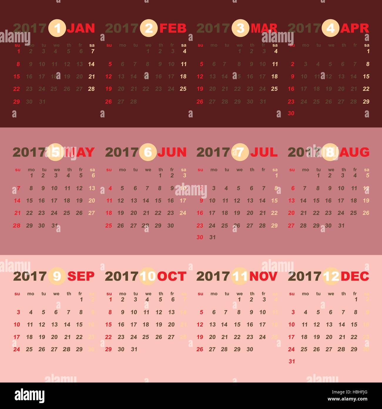 2017 calendar on beauty pink gold template, stock vector Stock Vector ...