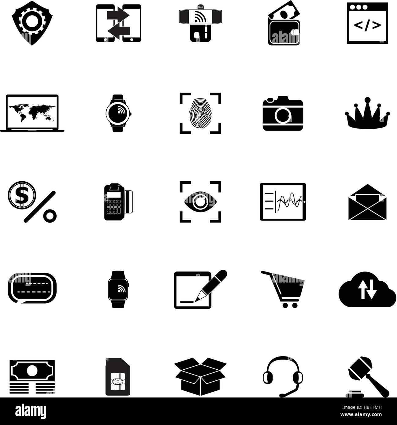 Financial technology icons on white background, stock vector Stock ...