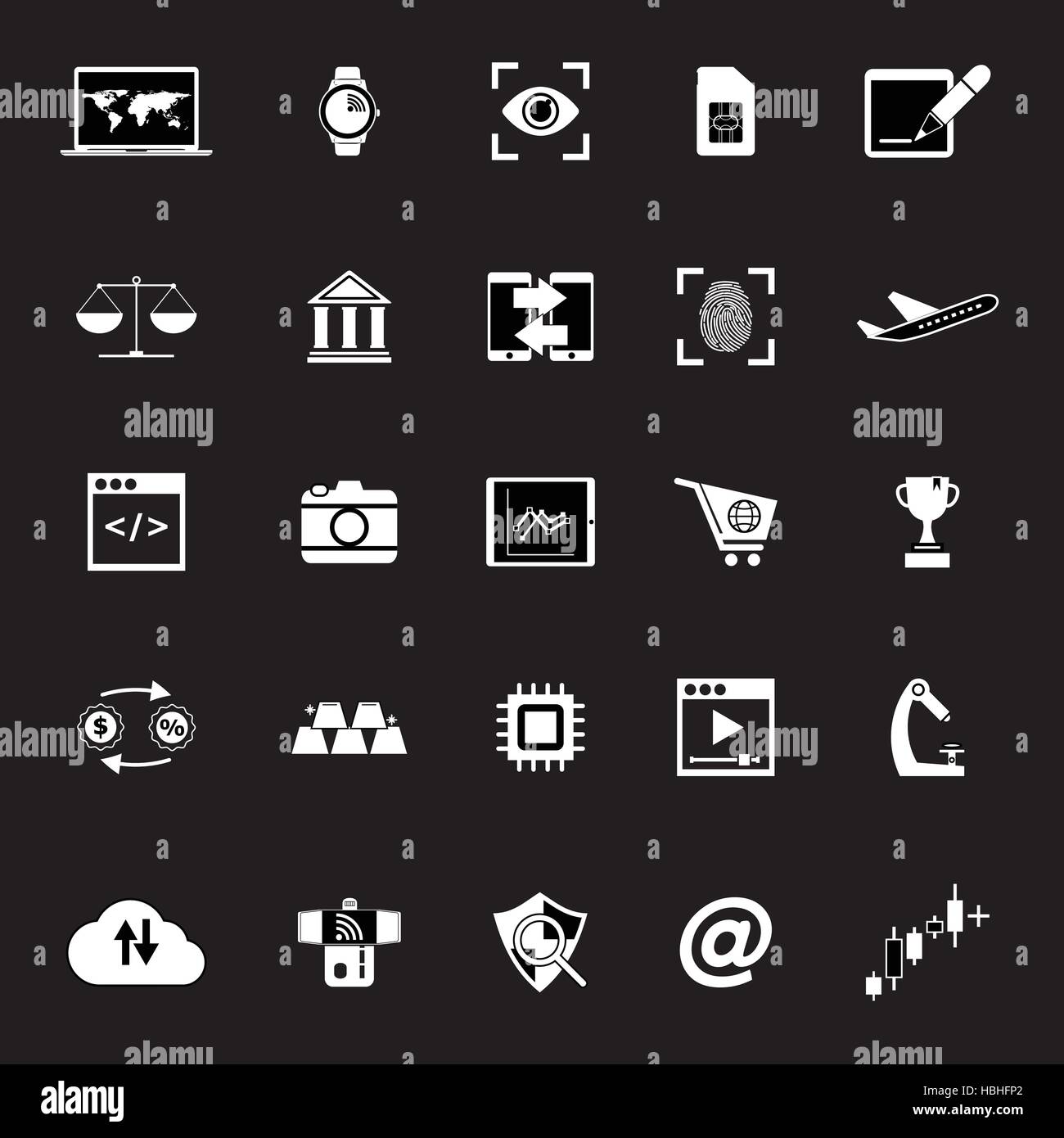 Information technology icons on black background, stock vector Stock ...
