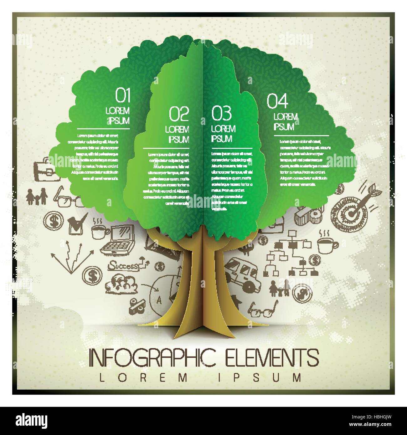 vector hand drawn and organic paper style template with tree element ...