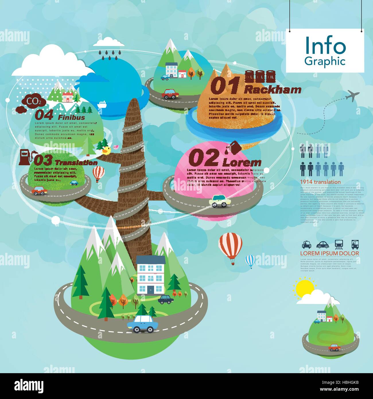 abstract colorful planet flat design infographic template with tree ...