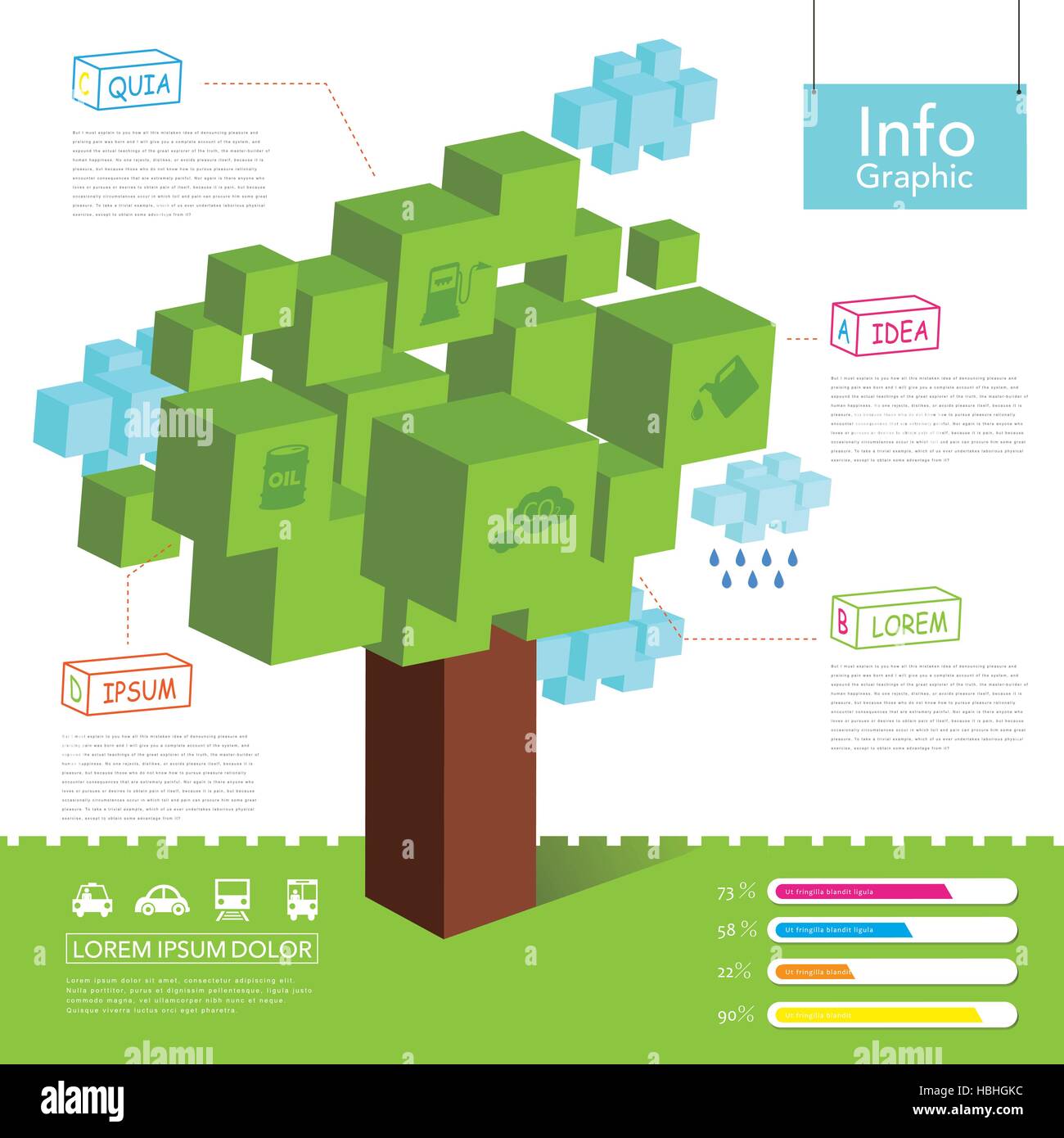 vector infographic template with 3d pixel style tree and cloud Stock ...