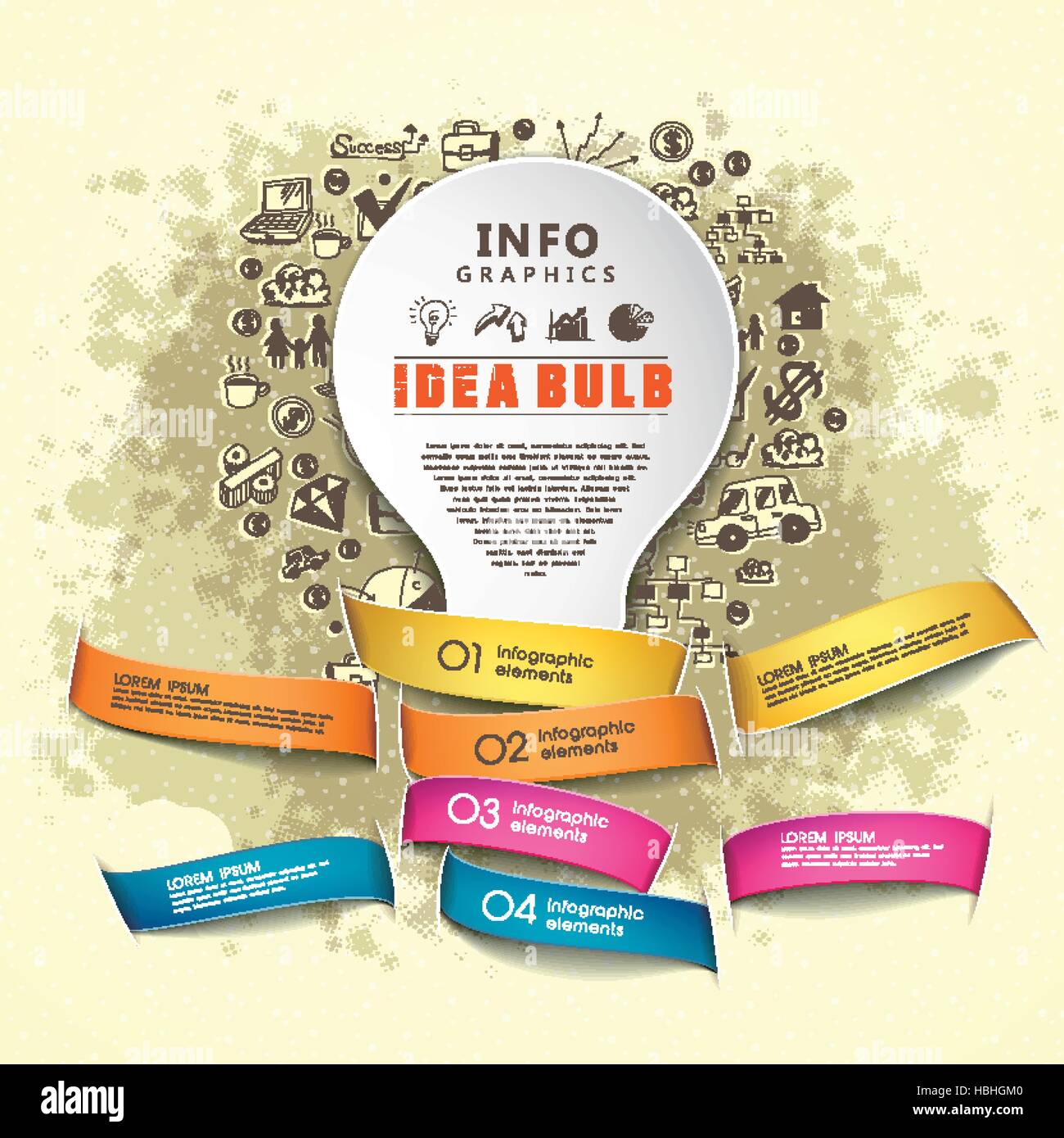 creative template with a paper idea bulb and ribbons, can be used for ...