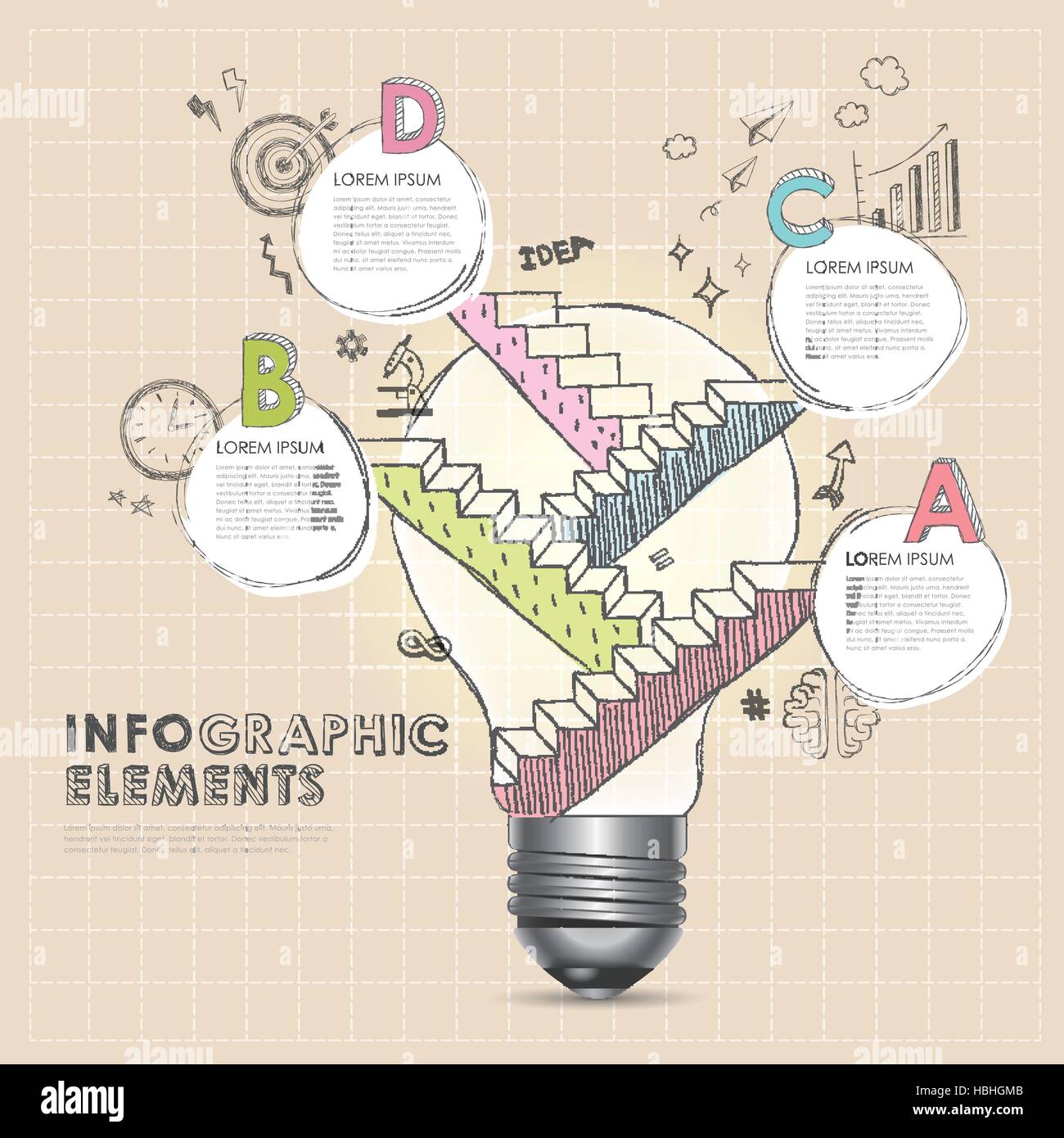 vector creative light bulb with hand draw stair abstract infographic ...