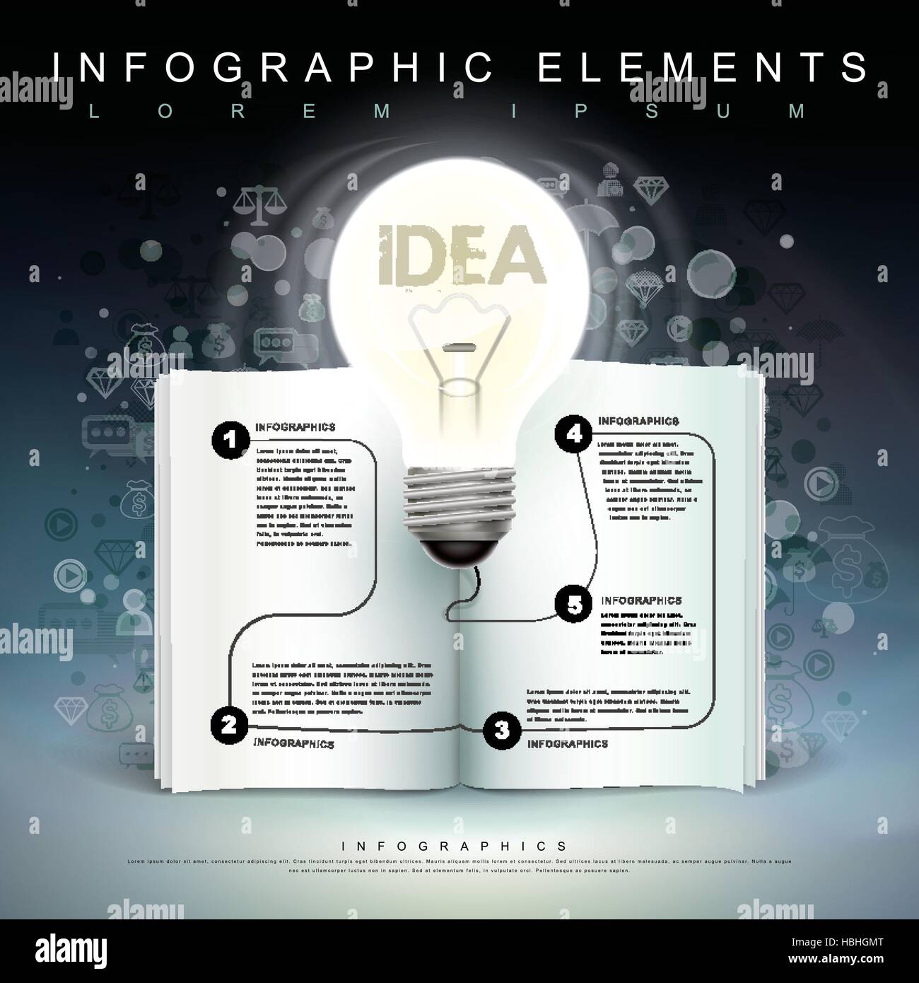 creative template with a bulb and a book flow chart, can be used for ...