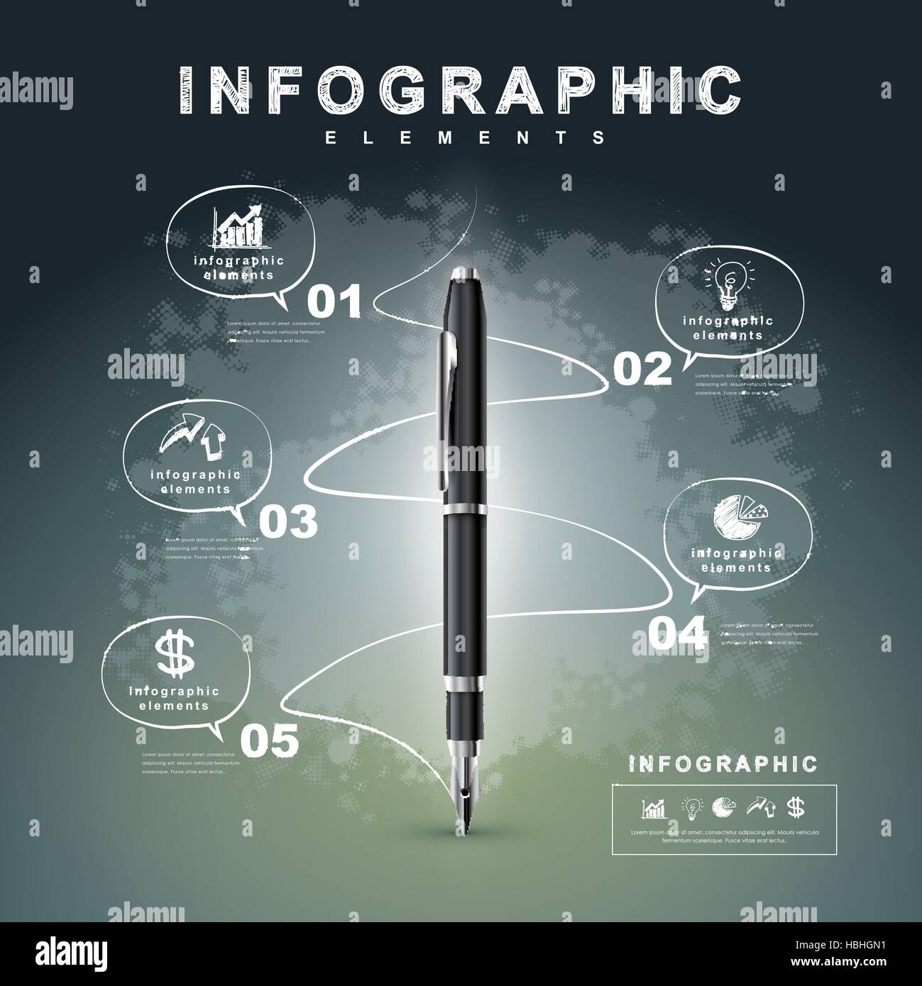 creative flow chart with fountain pen writing informations in a ...