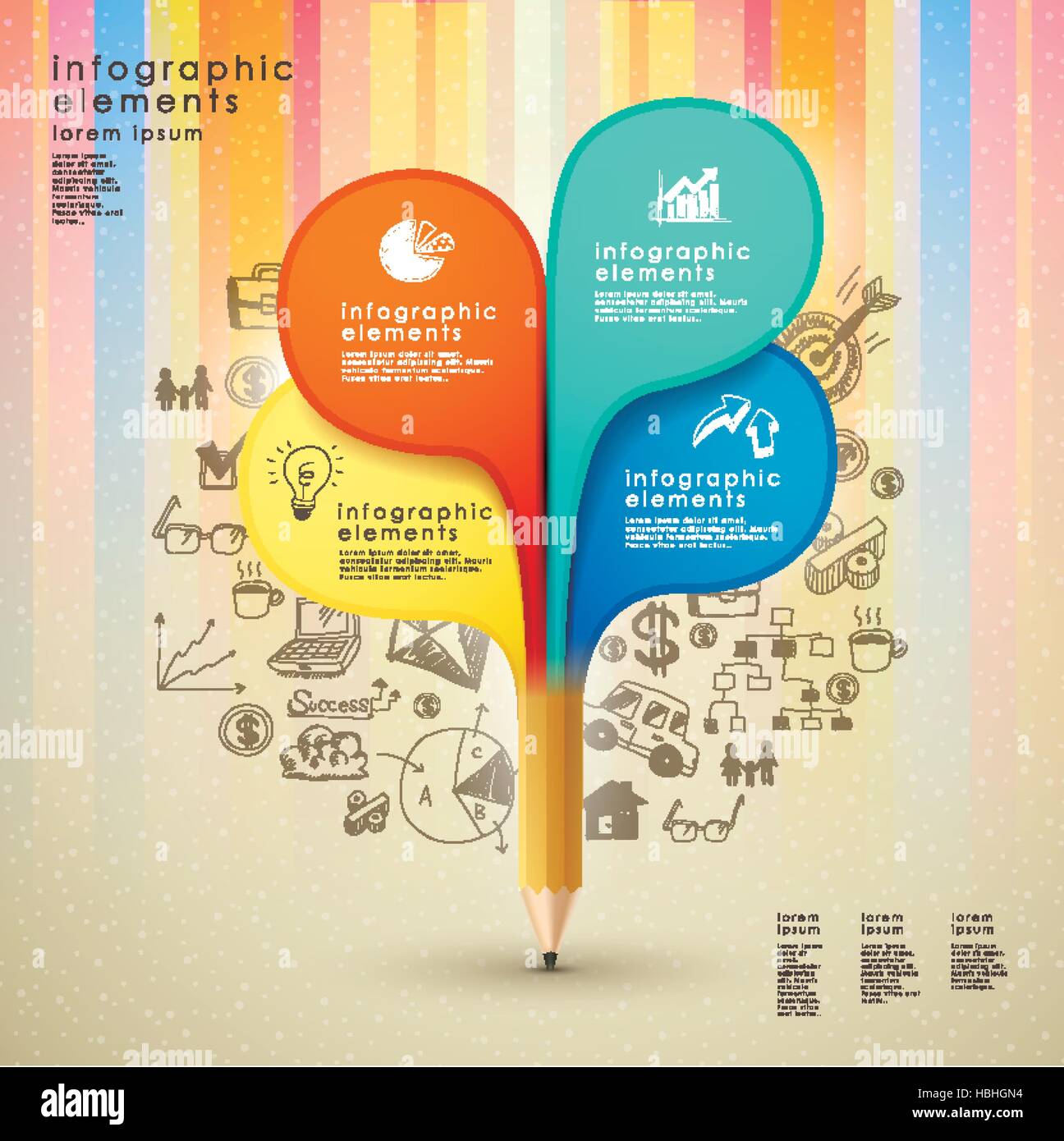 creative template with pencil and colorful hand-draw background, can be ...